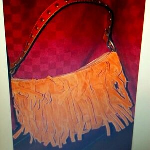 Express | Bags | Express Suede Leather Fringe Purse Cognac Orange ...